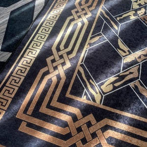 Golden Striped Black Rug, Gold Luxury Rug, for Living Room and Bedroom ...