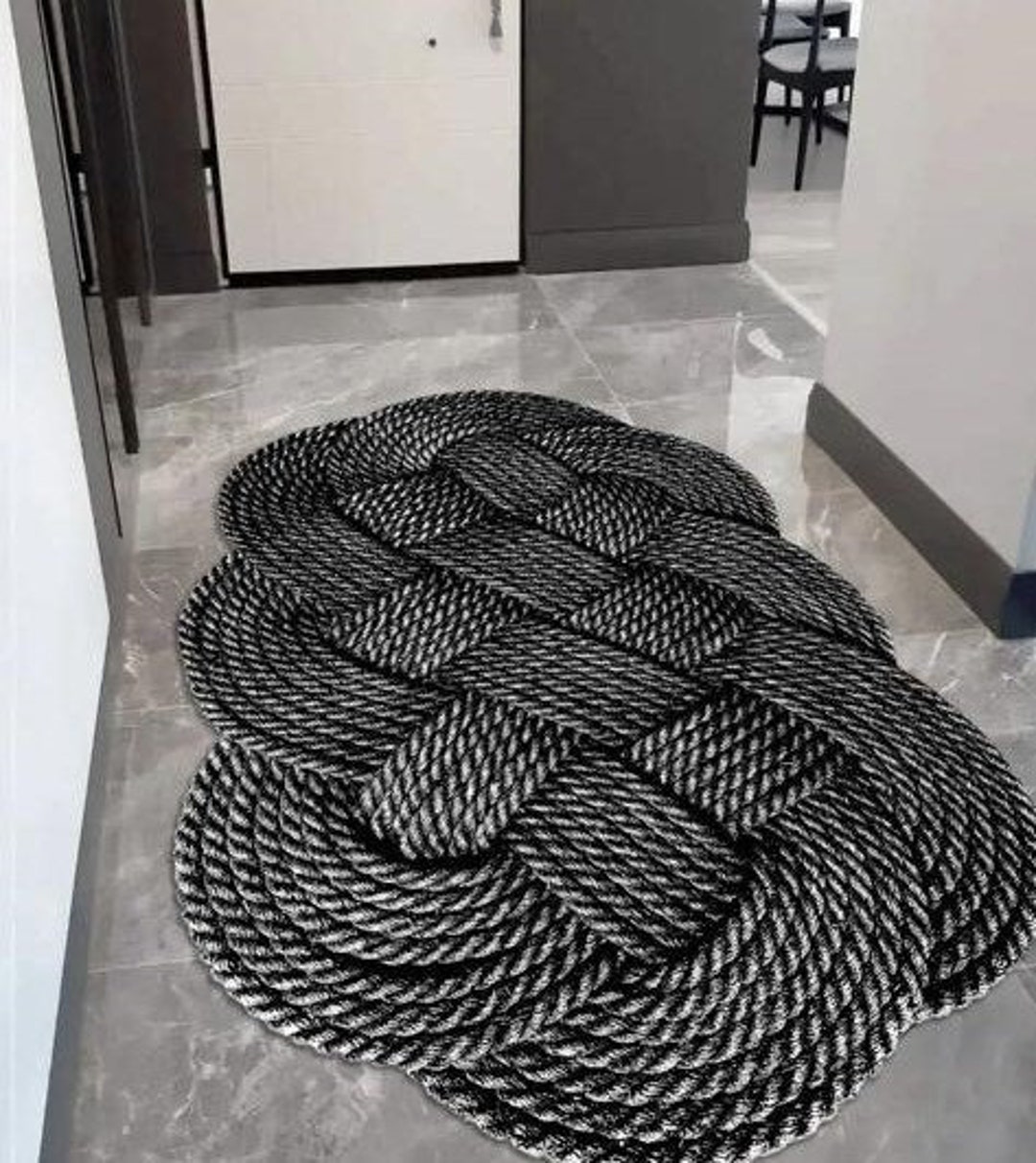 Black Wicker Model Rug, Dark Gray Digital Print Rug, Washable Area Rugs ...