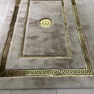 Taupe Fur Carpet, Beige With Gold Fur Rug, Shaggy and Leather Carpet ...