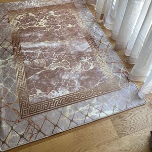 Golden Marble Beige Rug, Beige Gold Rug, Washable Area Rugs, Rugs for ...