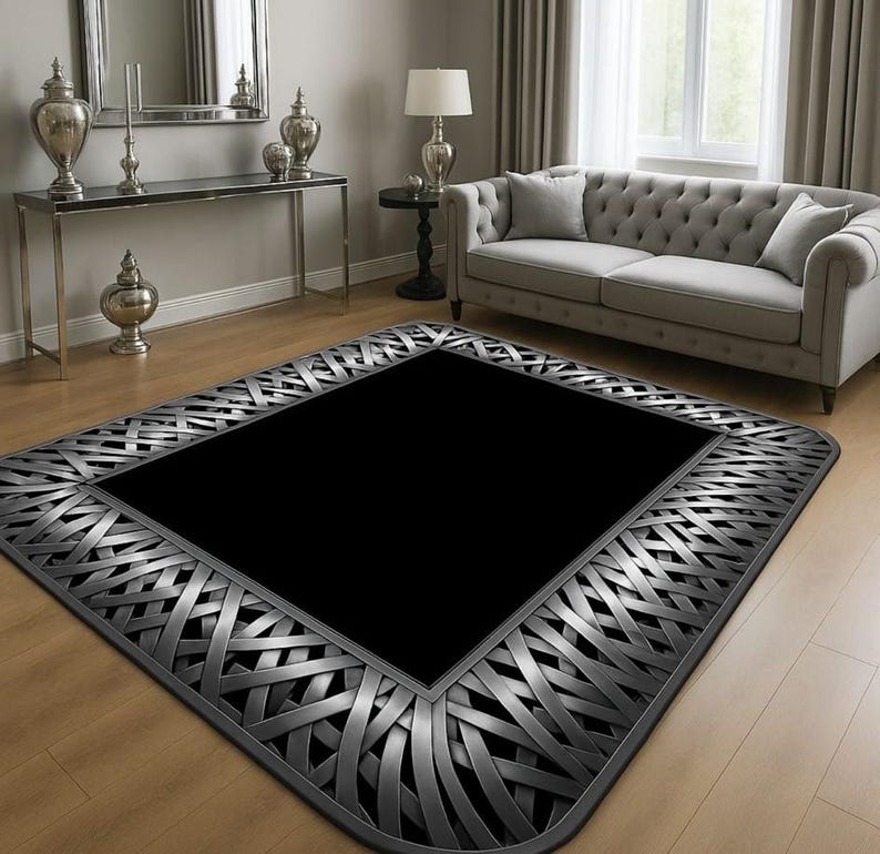 Silver Striped Black Rug, Black Silver Rug, Washable Area Rugs, Rugs ...