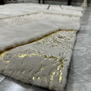 Beige Fur Carpet, Beige With Gold Fur Rug, Shaggy and Leather Carpet ...