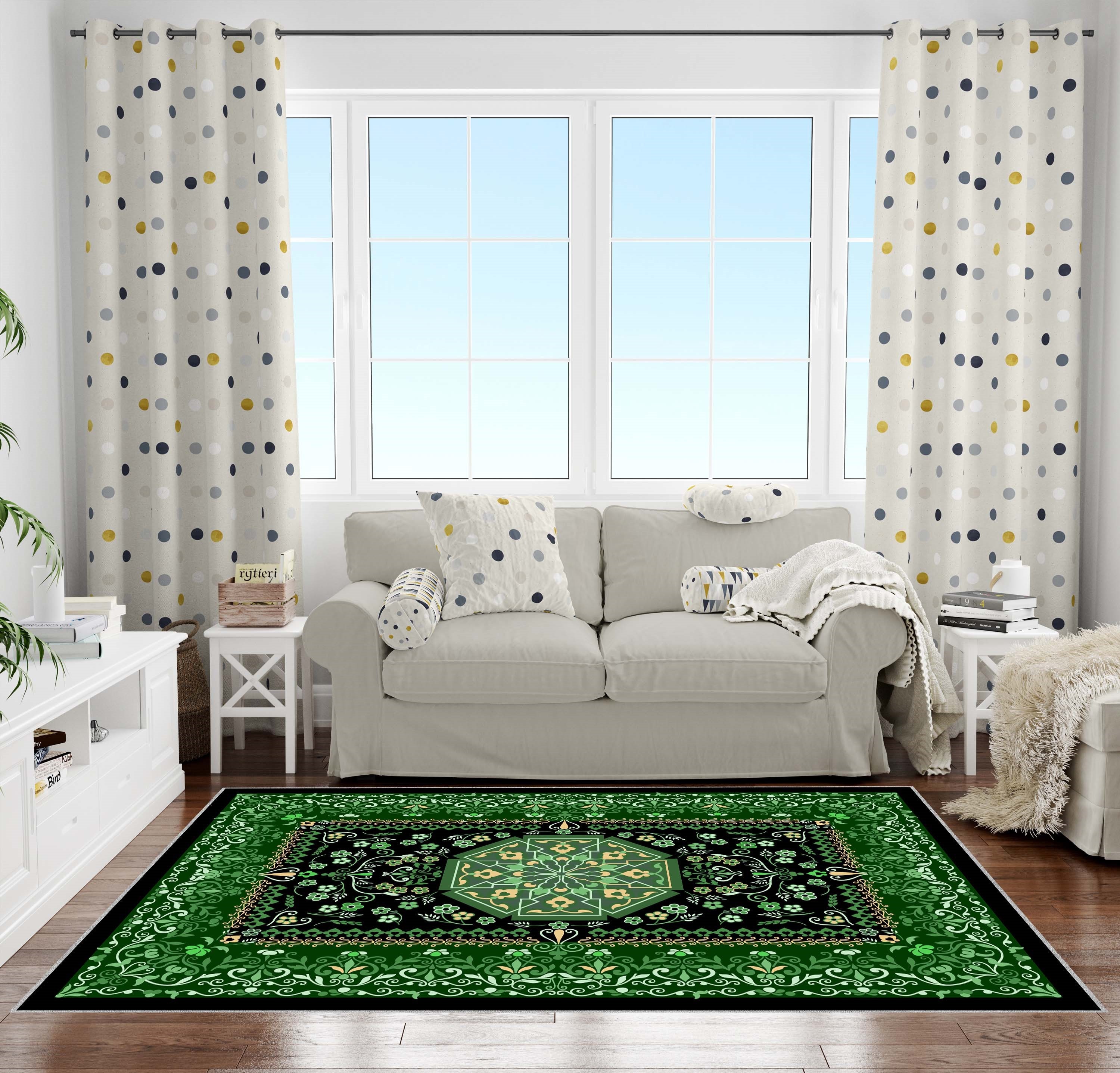 Emerald Green Rug Black Rug Floral Pattern Rug Washable - Etsy