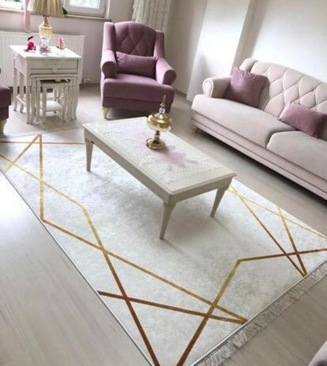 Golden Striped Beige Rug, Beige Gold Rug, Washable Area Rugs, Rugs for ...