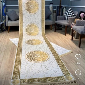 Gold With White Rug, Gold Pelush Rug, Gold Striped Rug, Gold Fringe Rug ...