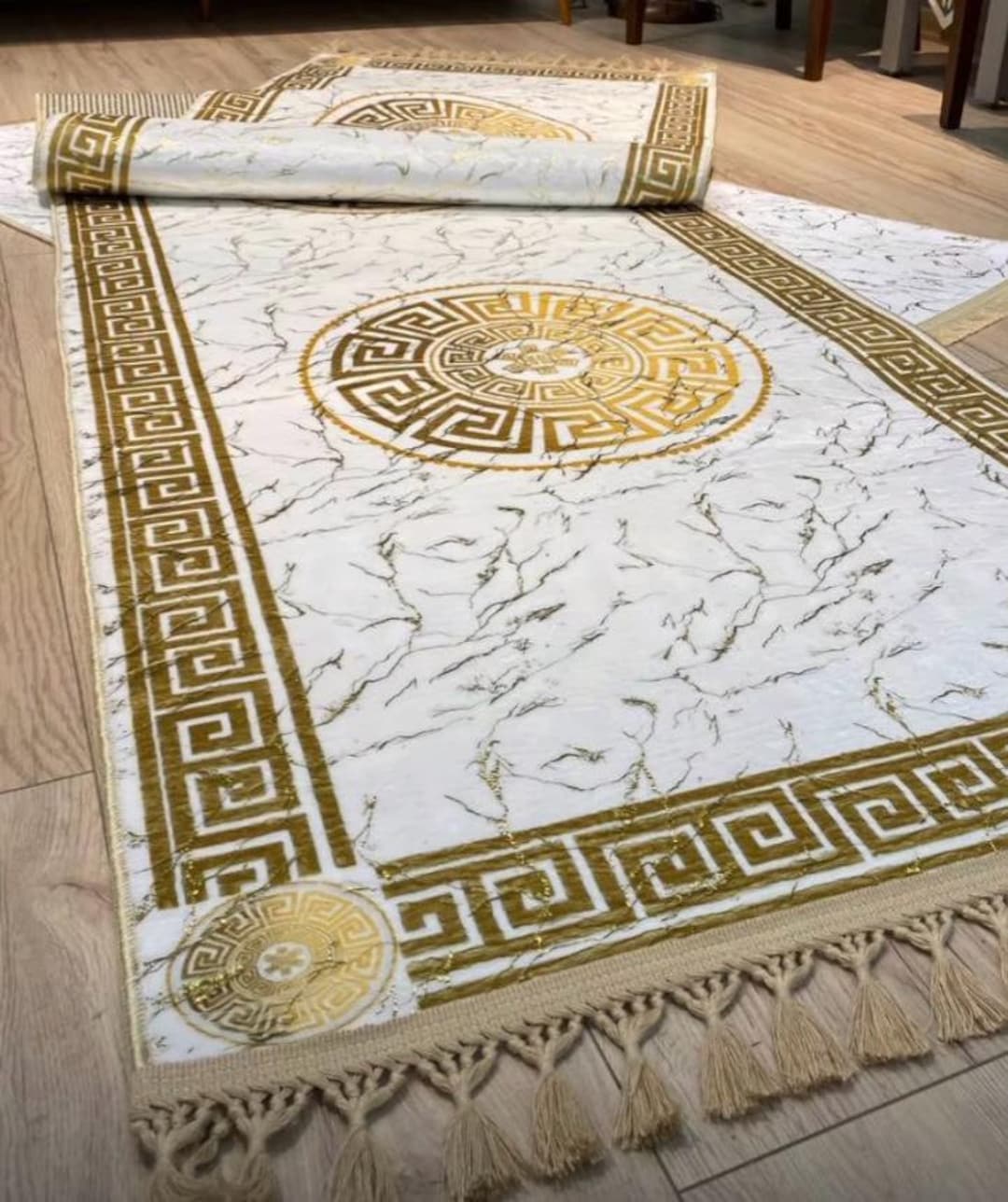 Gold With White Rug, Gold Pelush Rug, Gold Striped Rug, Gold Fringe Rug ...