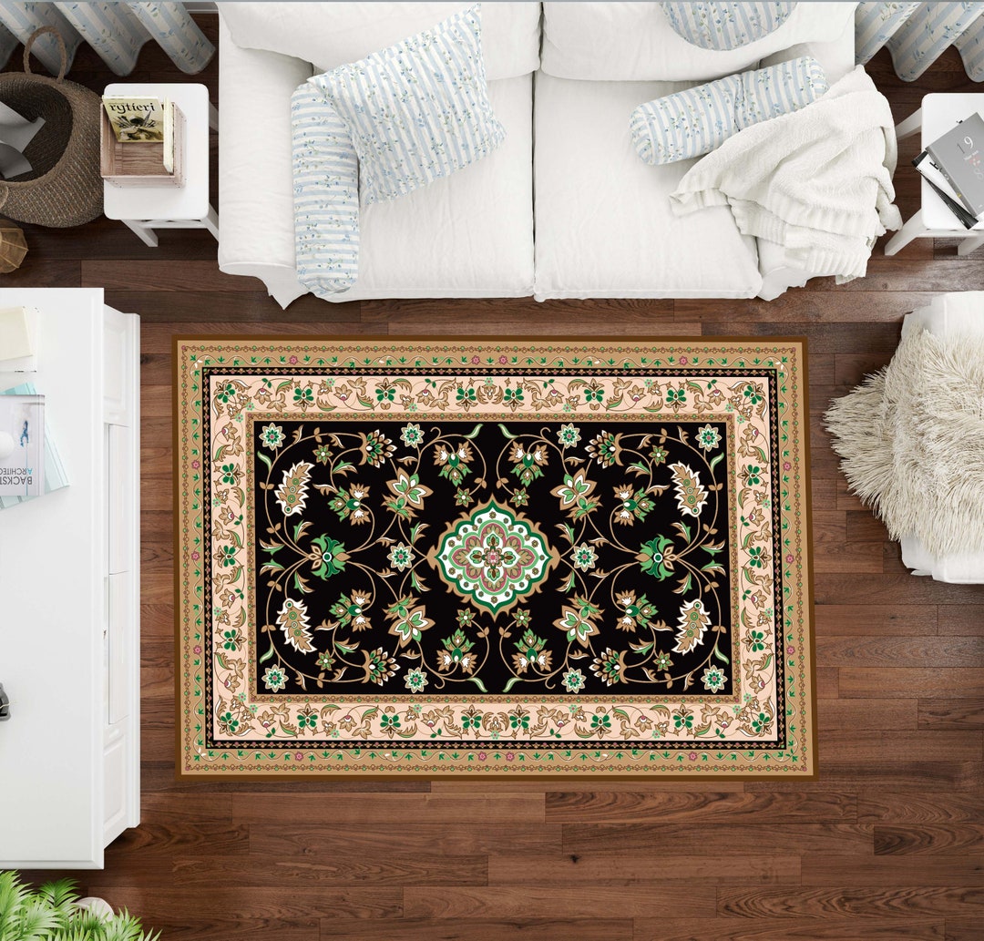 Pink With Green Wintage Rug, Washable Area Rugs, Rugs for Living Room ...