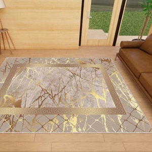 Golden Marble Beige Rug, Beige Gold Rug, Washable Area Rugs, Rugs for ...