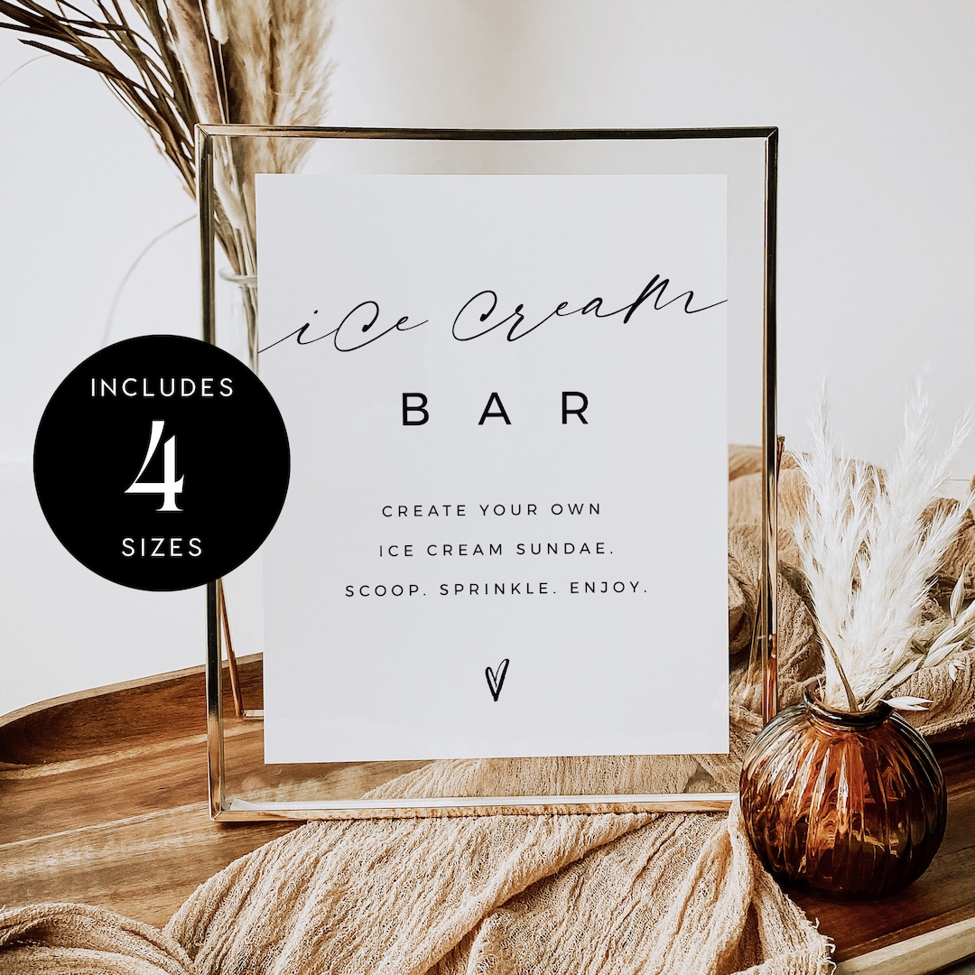 Ice Cream Bar Sign, Sundae Bar, Icecream Bar Sign, Minimalist Wedding ...
