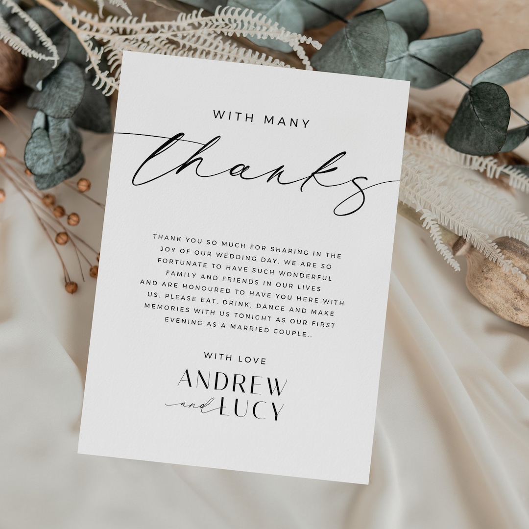 Thank You Cards Wedding Place Setting, Printable Thank You Place ...