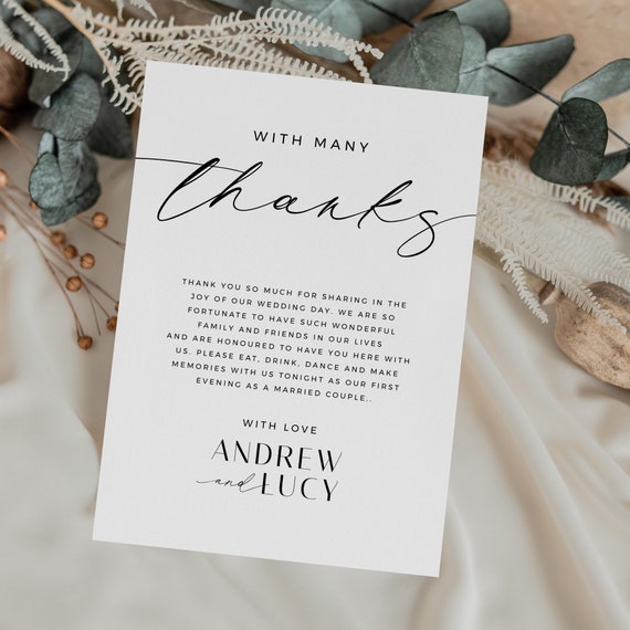 Thank You Cards Wedding Place Setting Printable Thank You - Etsy