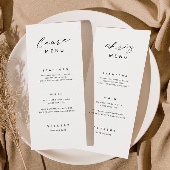 Personalized Printable Menu Wedding Menu Template Minimalist - Etsy UK