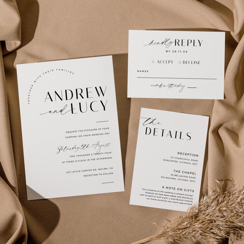 Printable Wedding Invitation With Qr Code, Minimalist Wedding Invite ...