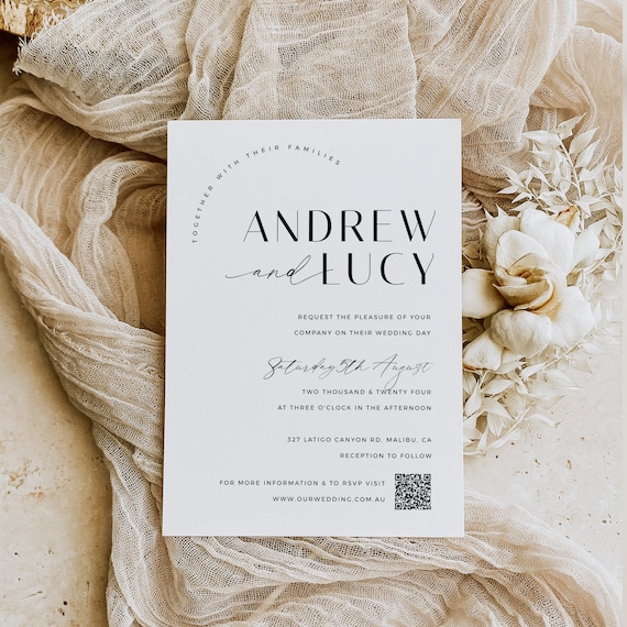Printable Wedding Invitation With Qr Code Minimal Wedding - Etsy Australia