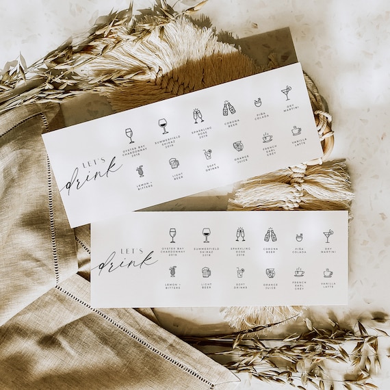 Minimalist Wedding Drinks Menu Template Bar Menu With Icons - Etsy