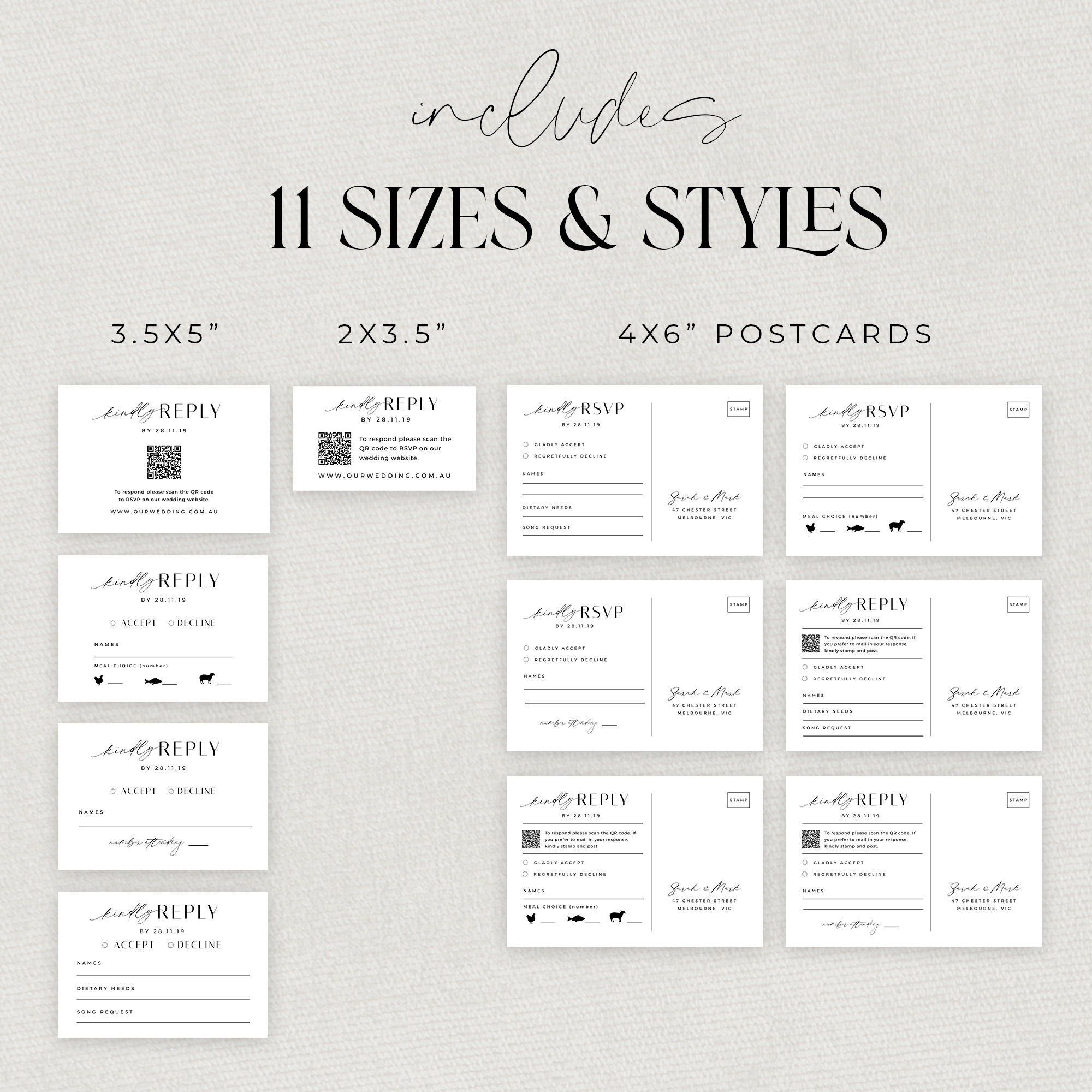 QR Code Business Card Rsvp Reponse Card Modern Wedding Reply - Etsy