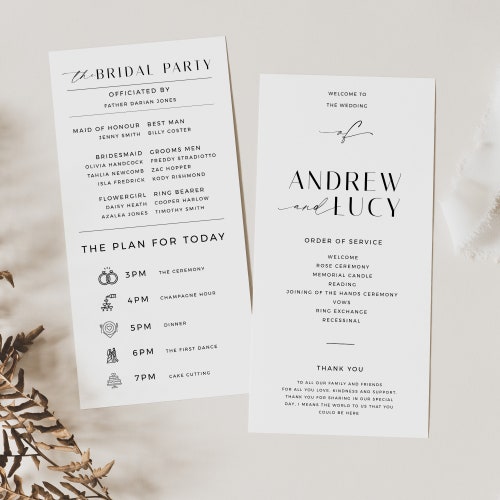 Minimalist Wedding Program Template 4x8 Slim Order - Etsy