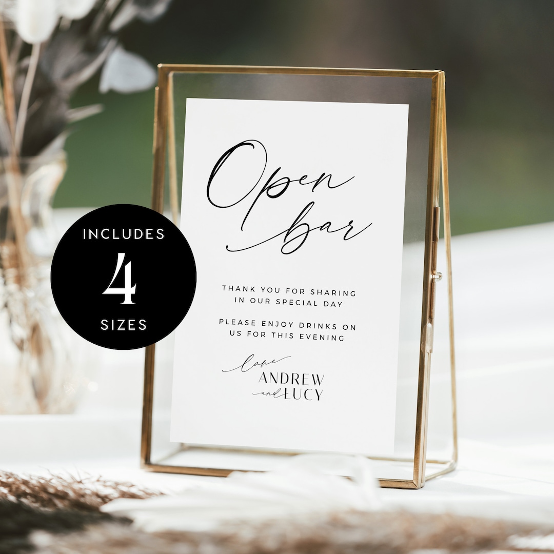 Printable Open Bar Sign, Funny Open Bar Sign, Modern Minimalist Wedding ...