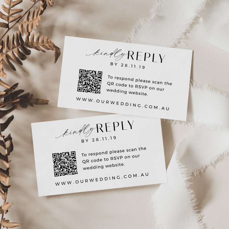 QR Code Business Card Rsvp Reponse Card Modern Wedding Reply - Etsy