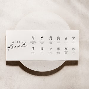 Minimalist Wedding Drinks Menu Template, Bar Menu With Icons, Modern ...
