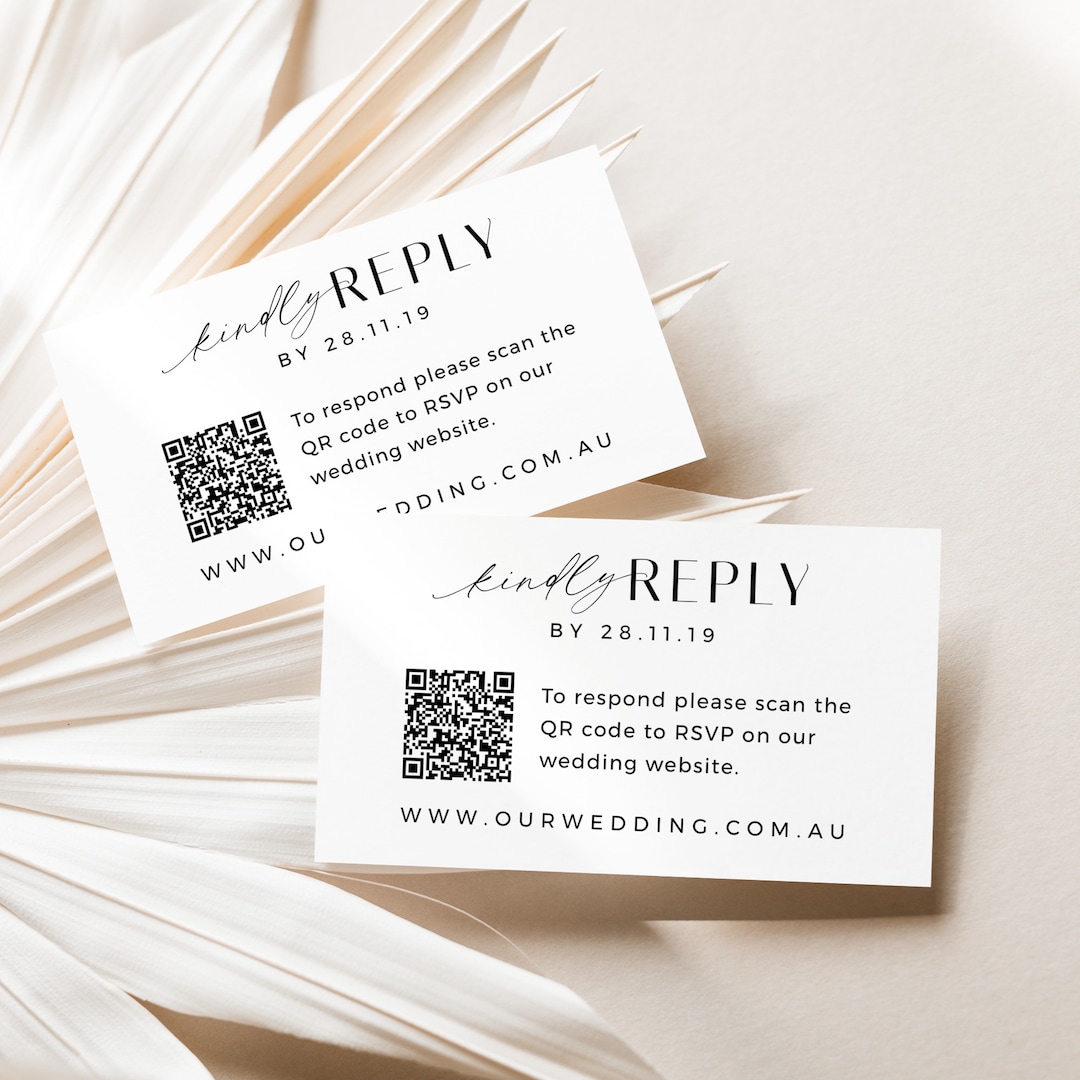 QR Code Business Card Rsvp, Reponse Card, Modern Wedding Reply Card ...