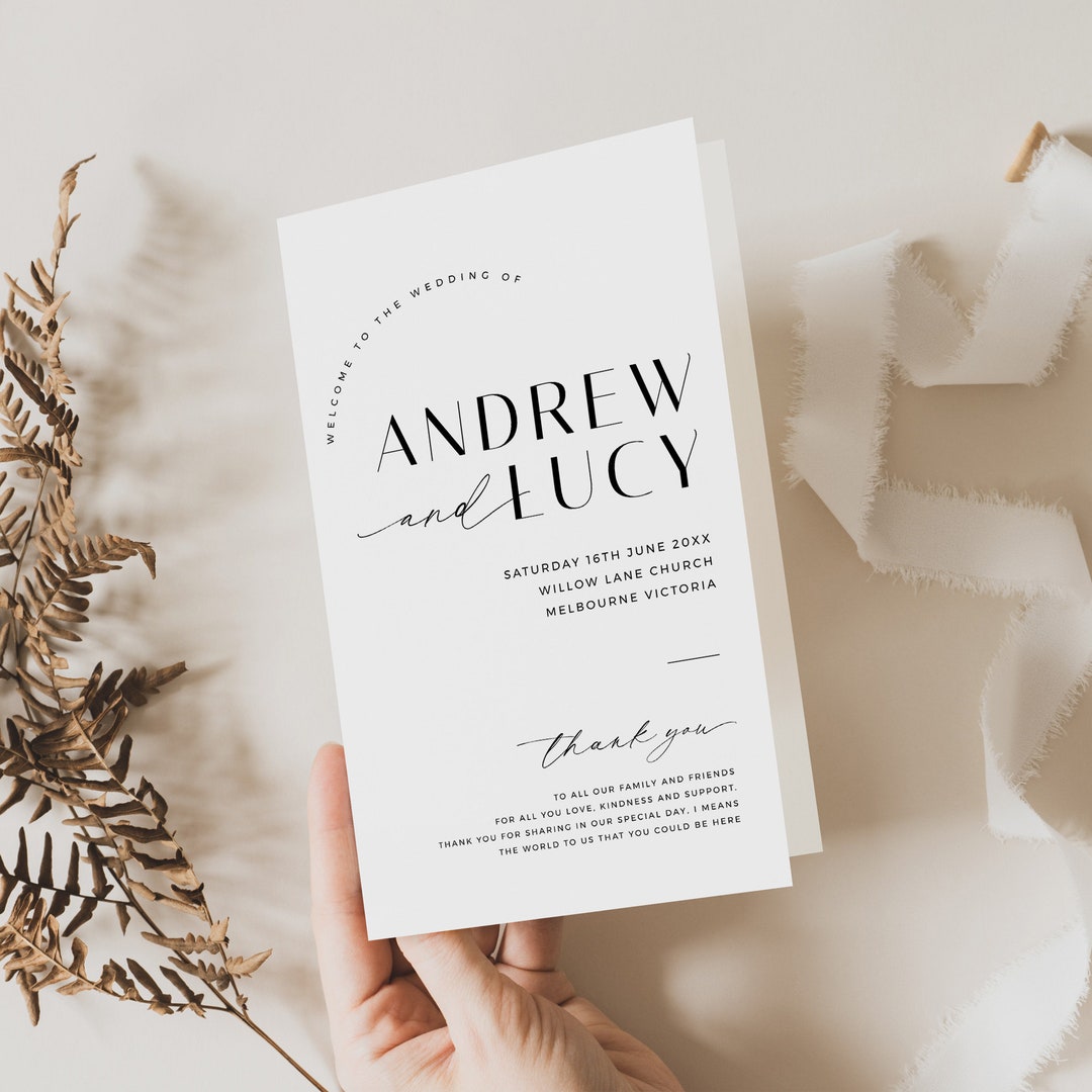 Church Program Wedding, Folded Minimalist Wedding Program Template ...