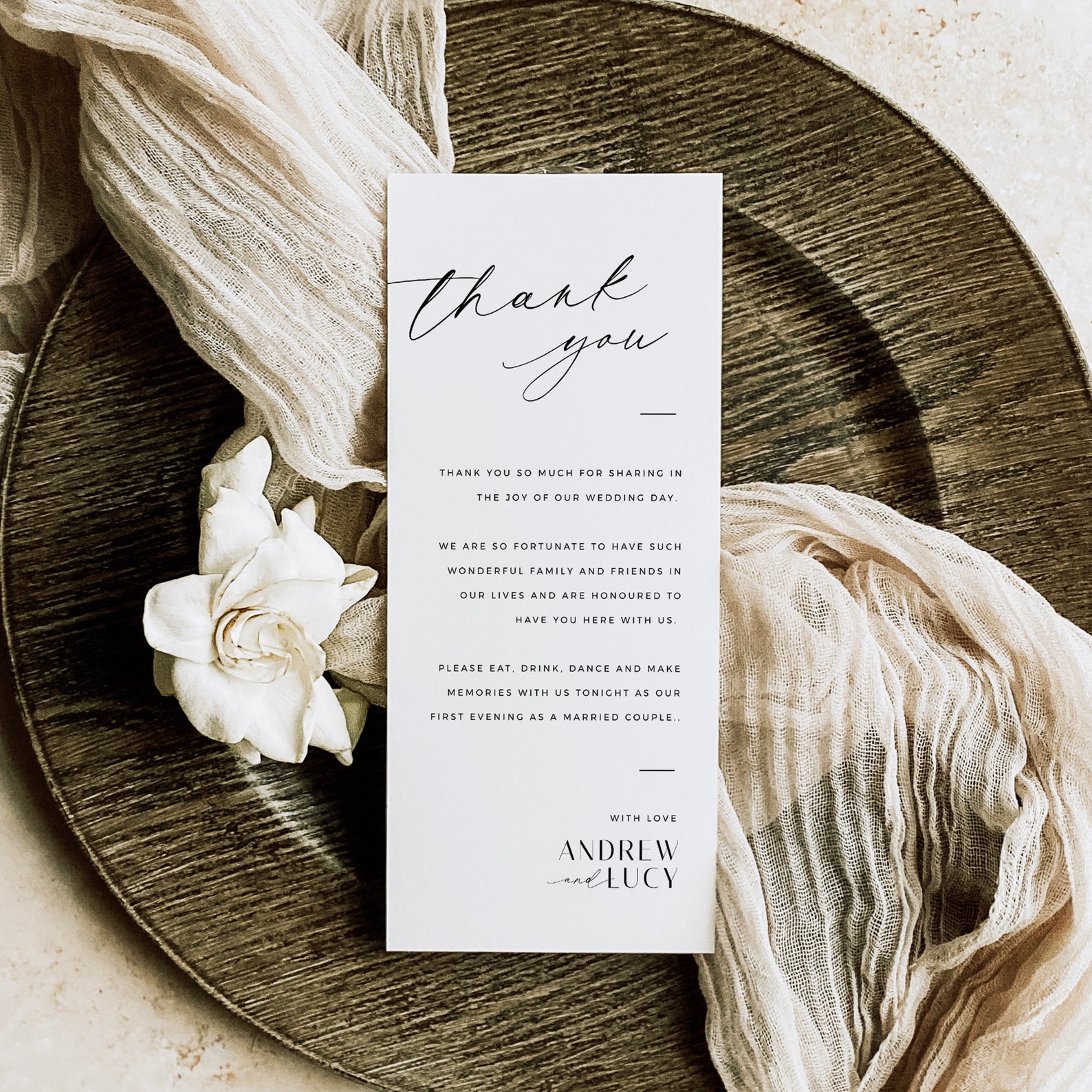 Minimalist Wedding Table Thank You Template, Thank You Napkin Note ...
