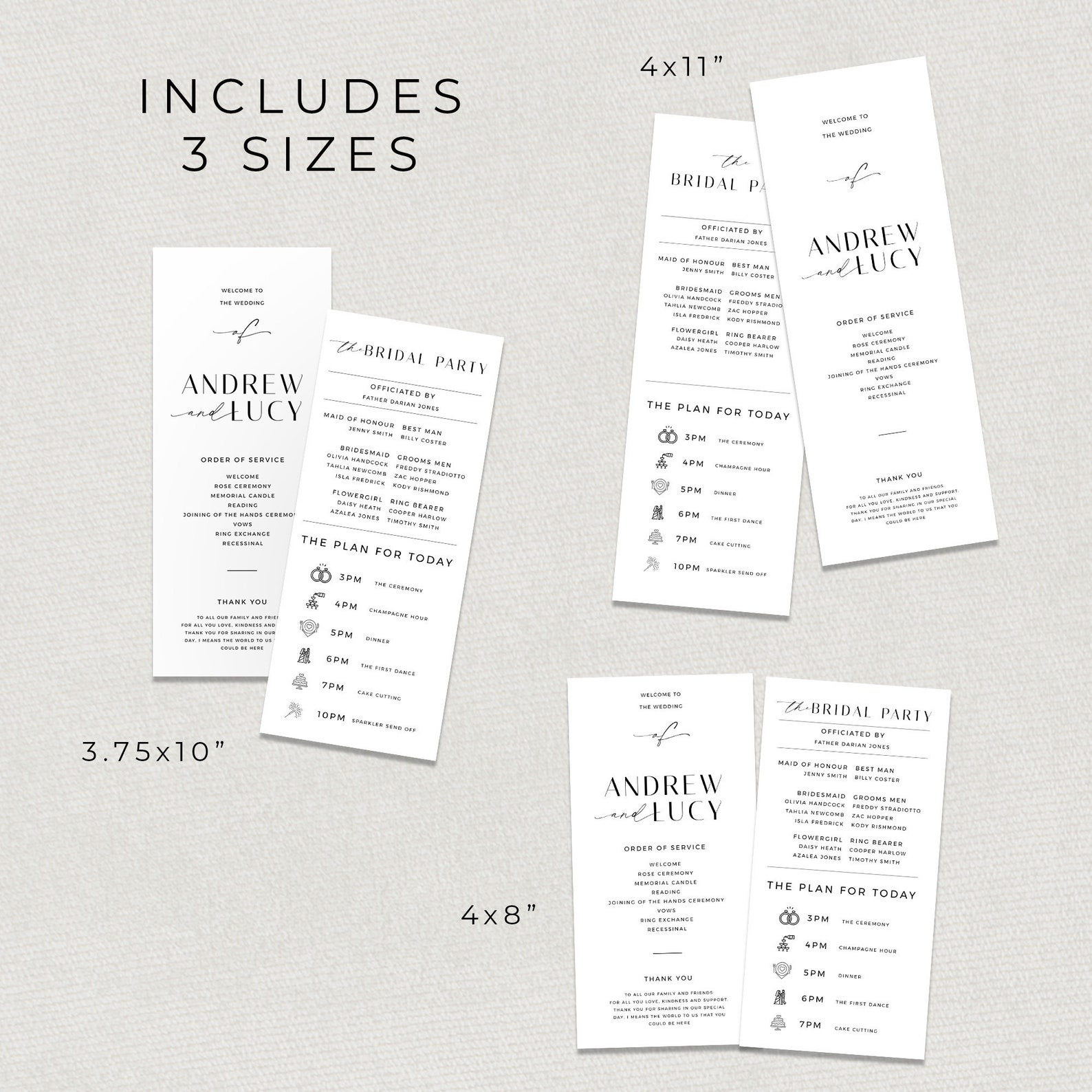 Modern Wedding Program Template | 4x11" | Slim Order of Service ...