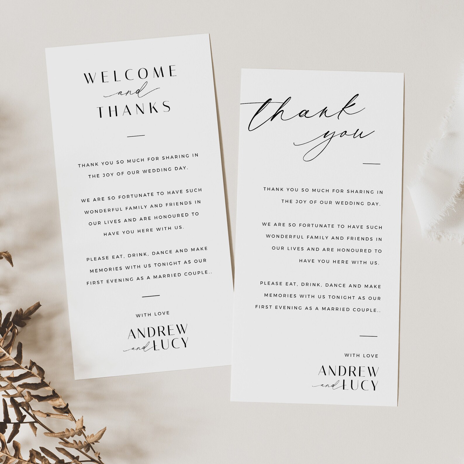 Minimalist Thank You Place Card, Thank You Napkin Note, Printable Thank ...