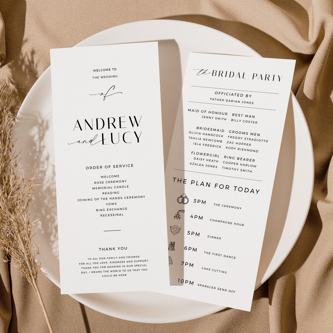 Modern Wedding Program Template 4x11 Slim Order of - Etsy