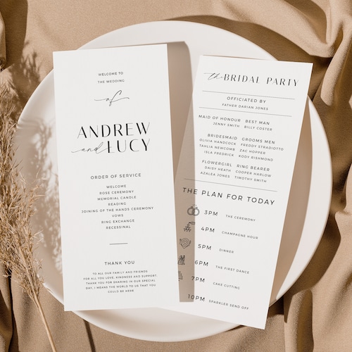 Minimalist Wedding Program Template 3.75x9 Slim - Etsy