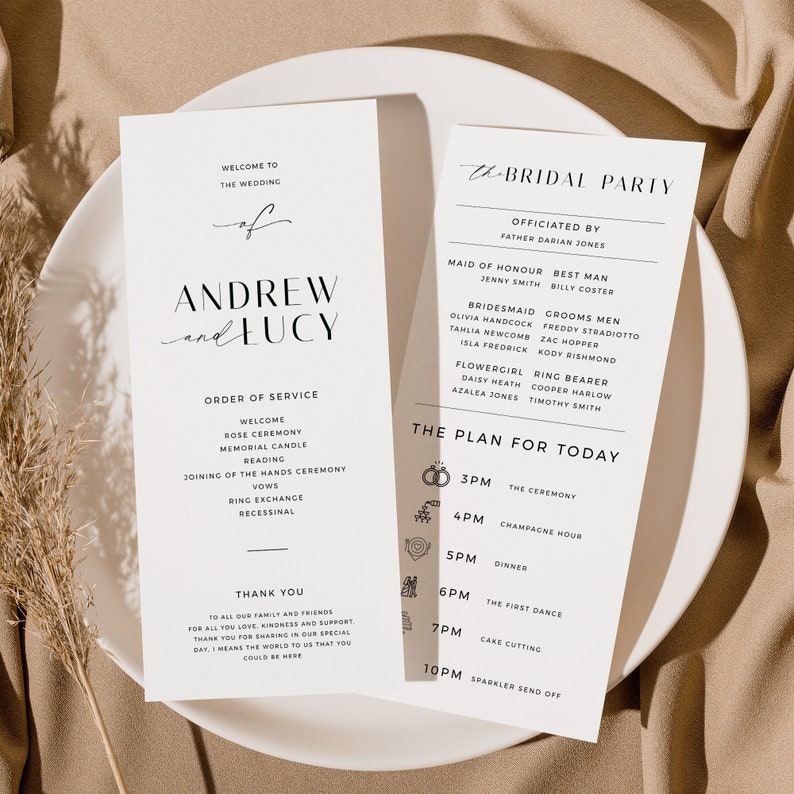 Minimalist Wedding Program Template Slim Order of Service - Etsy