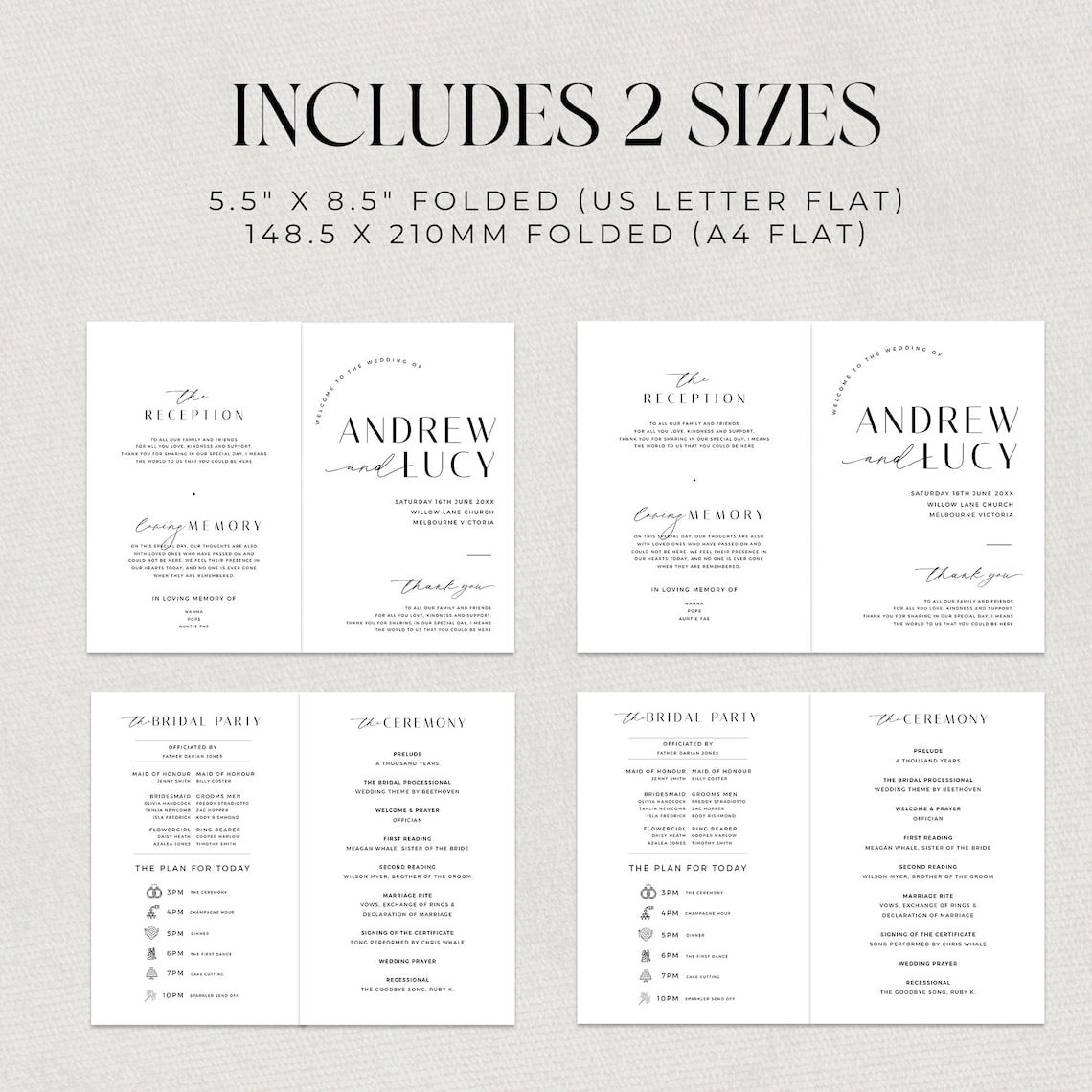 Church Program Wedding Folded Minimalist Wedding Program - Etsy