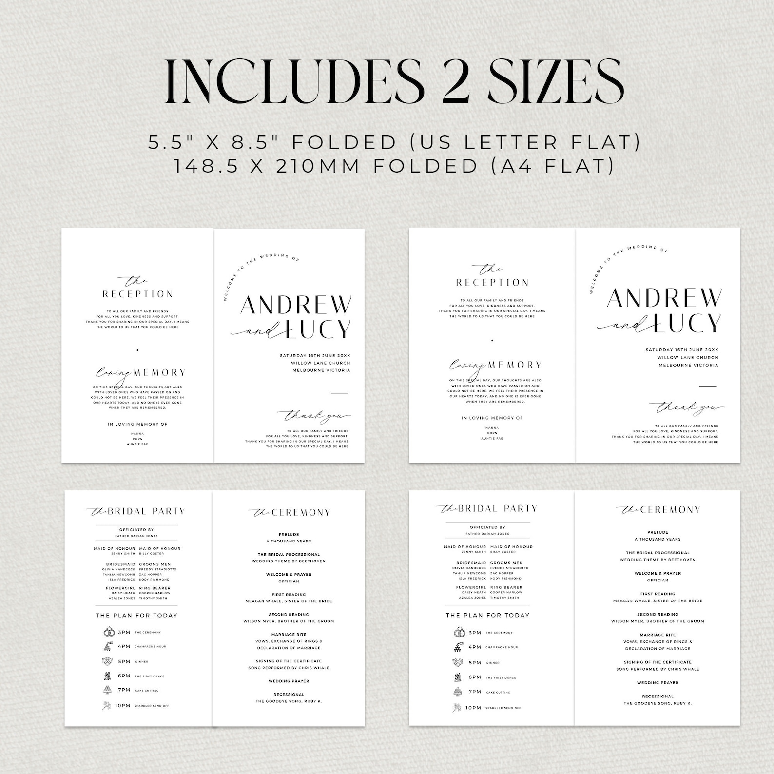 Church Program Wedding, Folded Minimalist Wedding Program Template ...