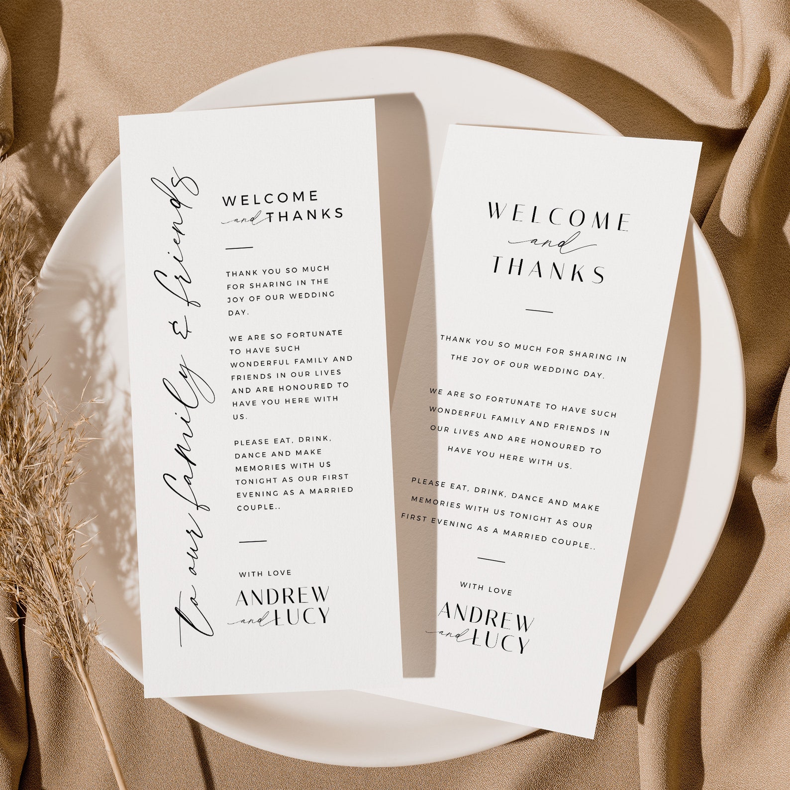 Minimalist Wedding Table Thank You Template, Thank You Napkin Note ...