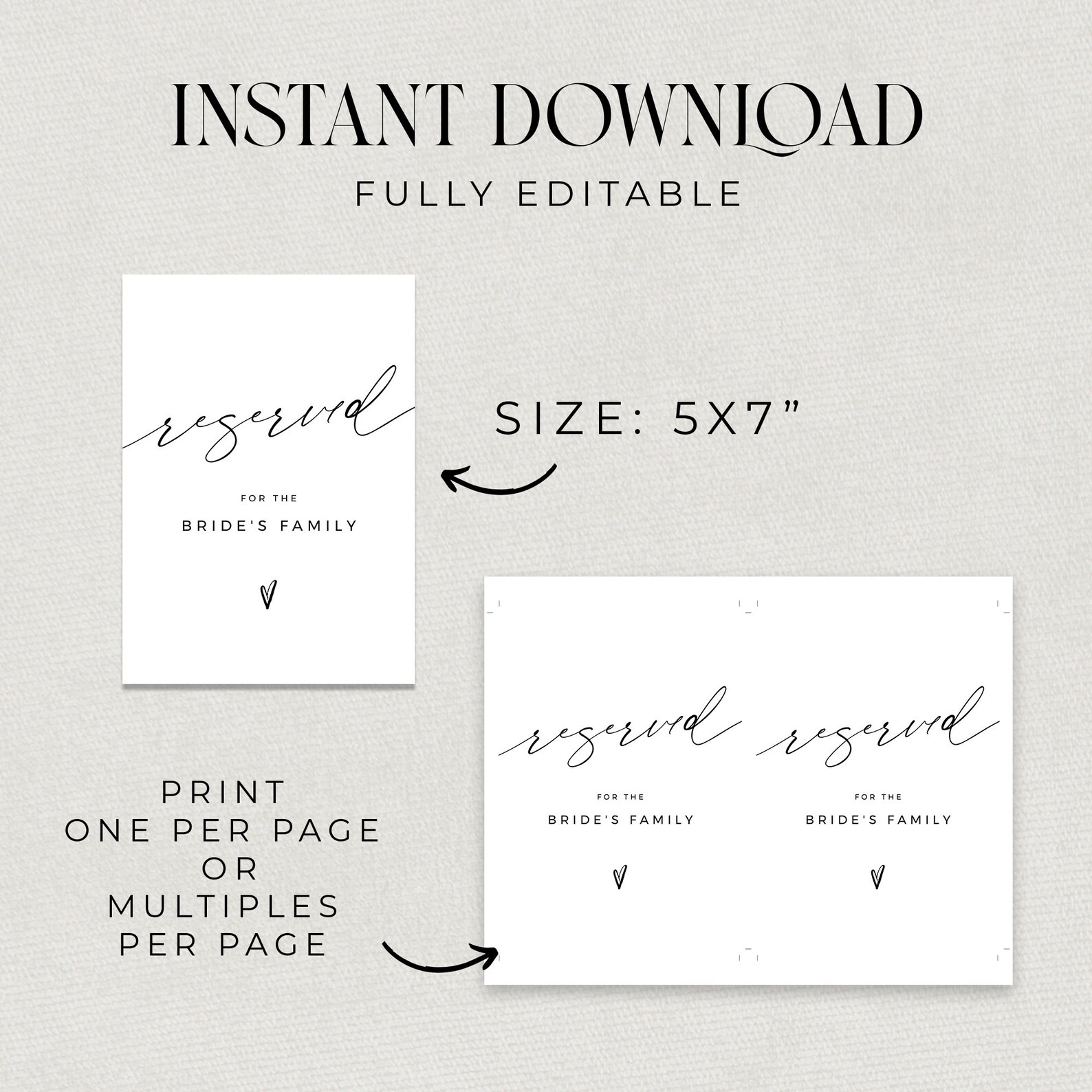 Modern Reserved Signs Template, Wedding Reserved Cards, Minimalist ...