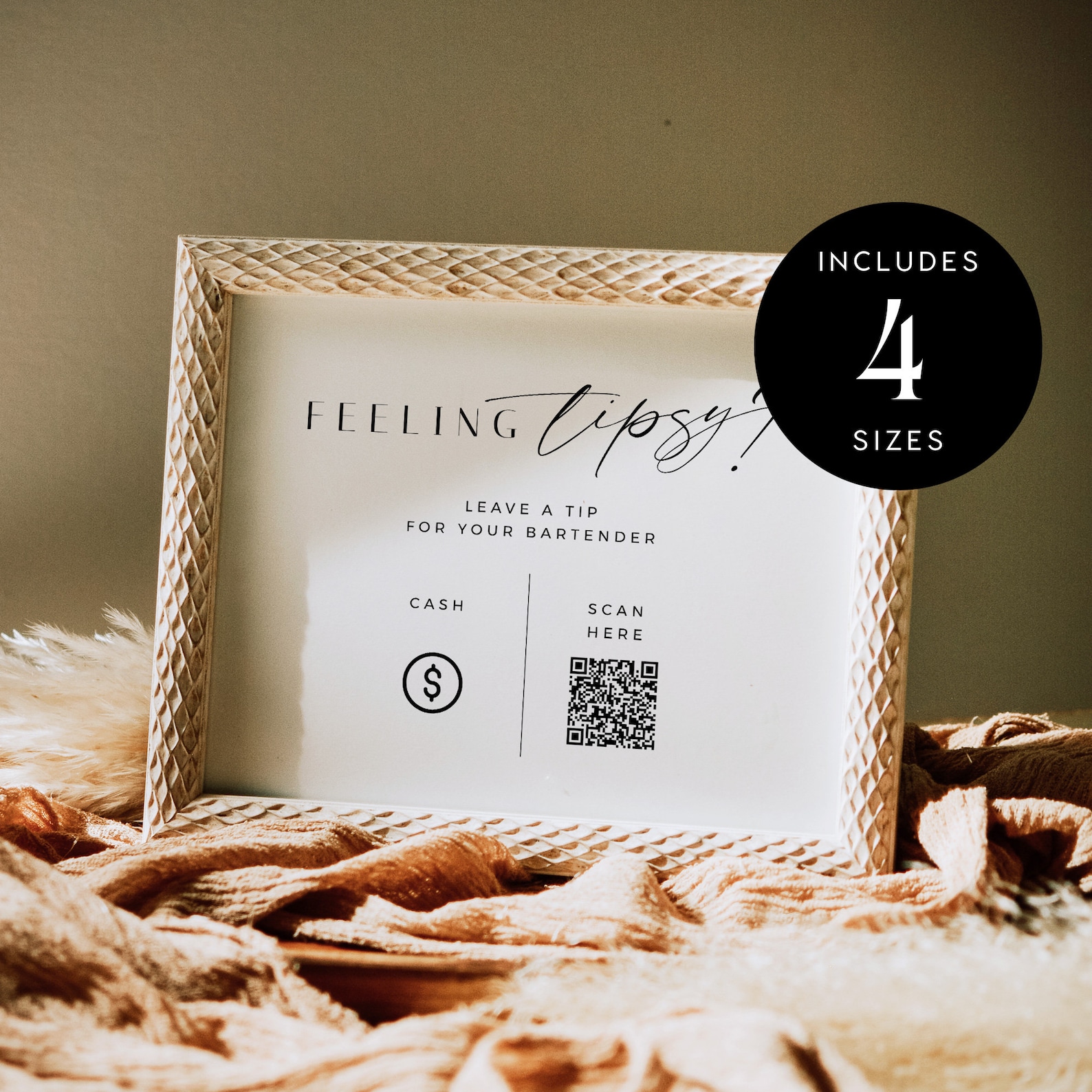 Tip Your Bartender Sign Template QR Code Sign Scan to Pay - Etsy