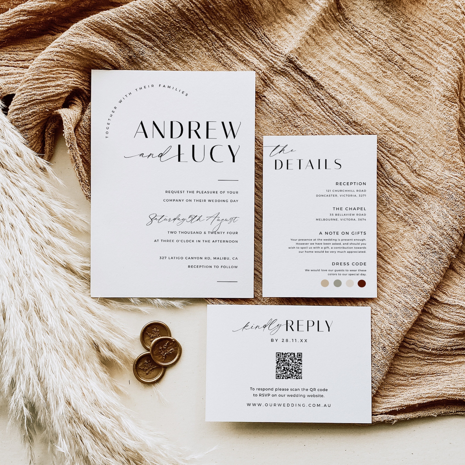Wedding Invites With QR Code, Minimalist Wedding Invite Suite, Minimal ...