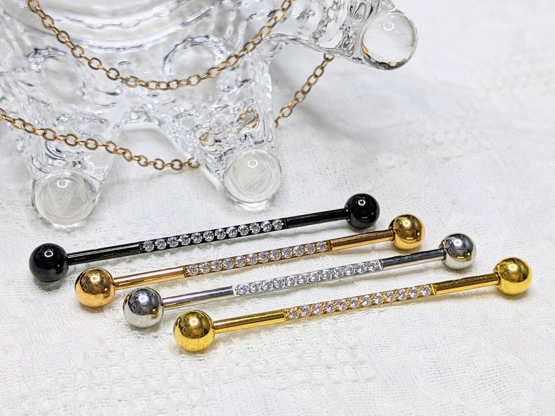 Piercing d'haltères industriel en acier chirurgical 316L avec pavé CZ ...
