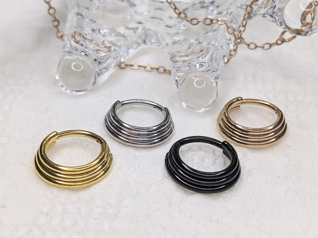 16G Triple Stacked Septum Clicker Hoop Surgical Steel Hinged Nose Rings ...