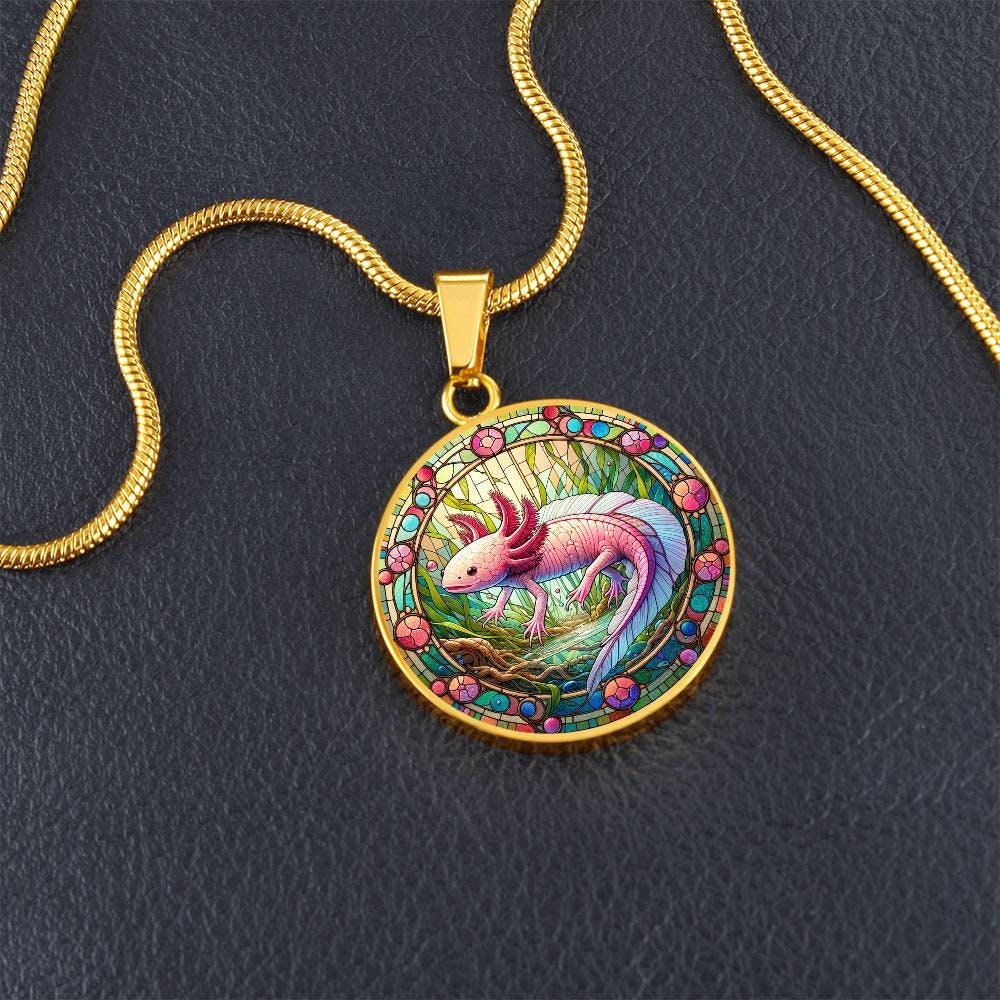 Enchanted Axolotl Medallion Stained Glass Style Amphibian Pendant ...