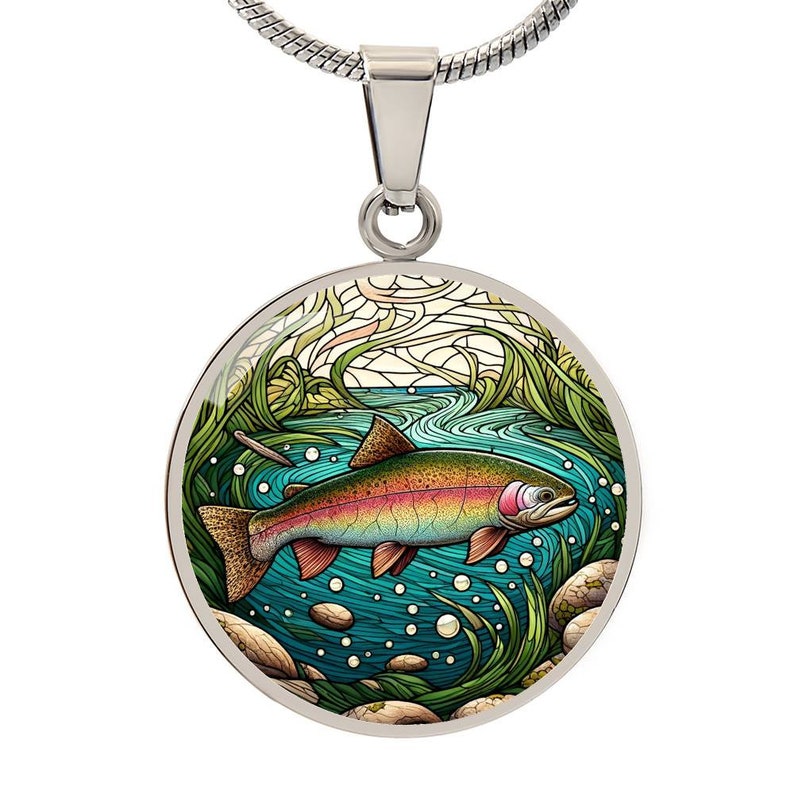 Rainbow Trout Pendant Vibrant Fish Necklace Freshwater Stream Jewelry ...