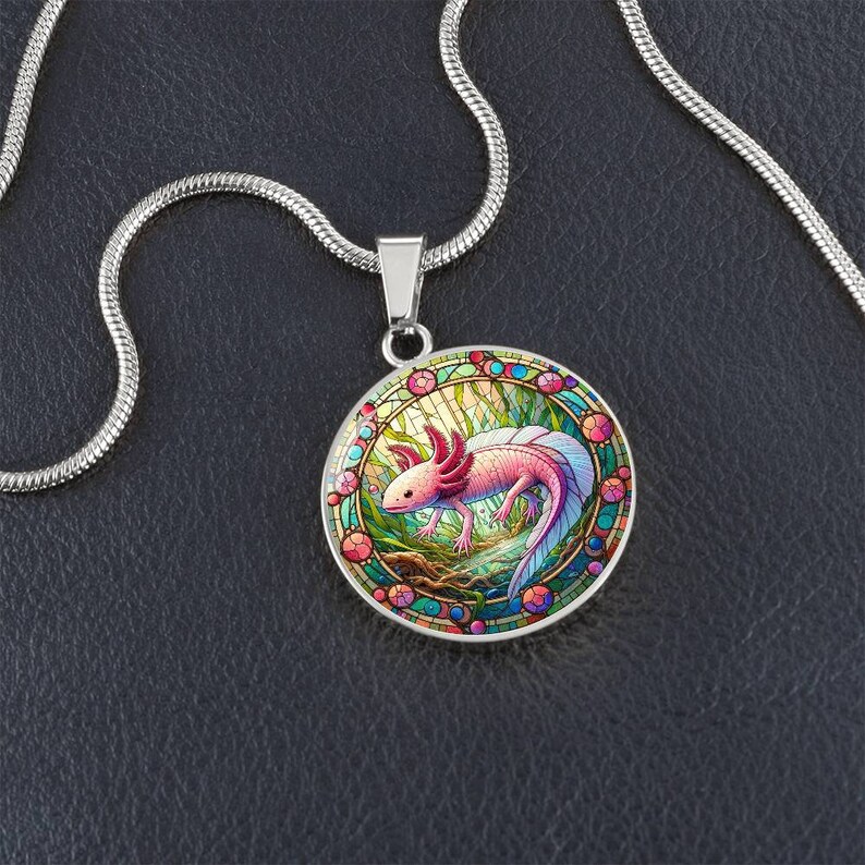 Enchanted Axolotl Medallion Stained Glass Style Amphibian Pendant ...