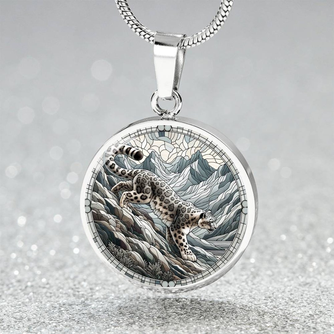 Majestic Snow Leopard Medallion - Alpine Predator Pendant - Mountain ...