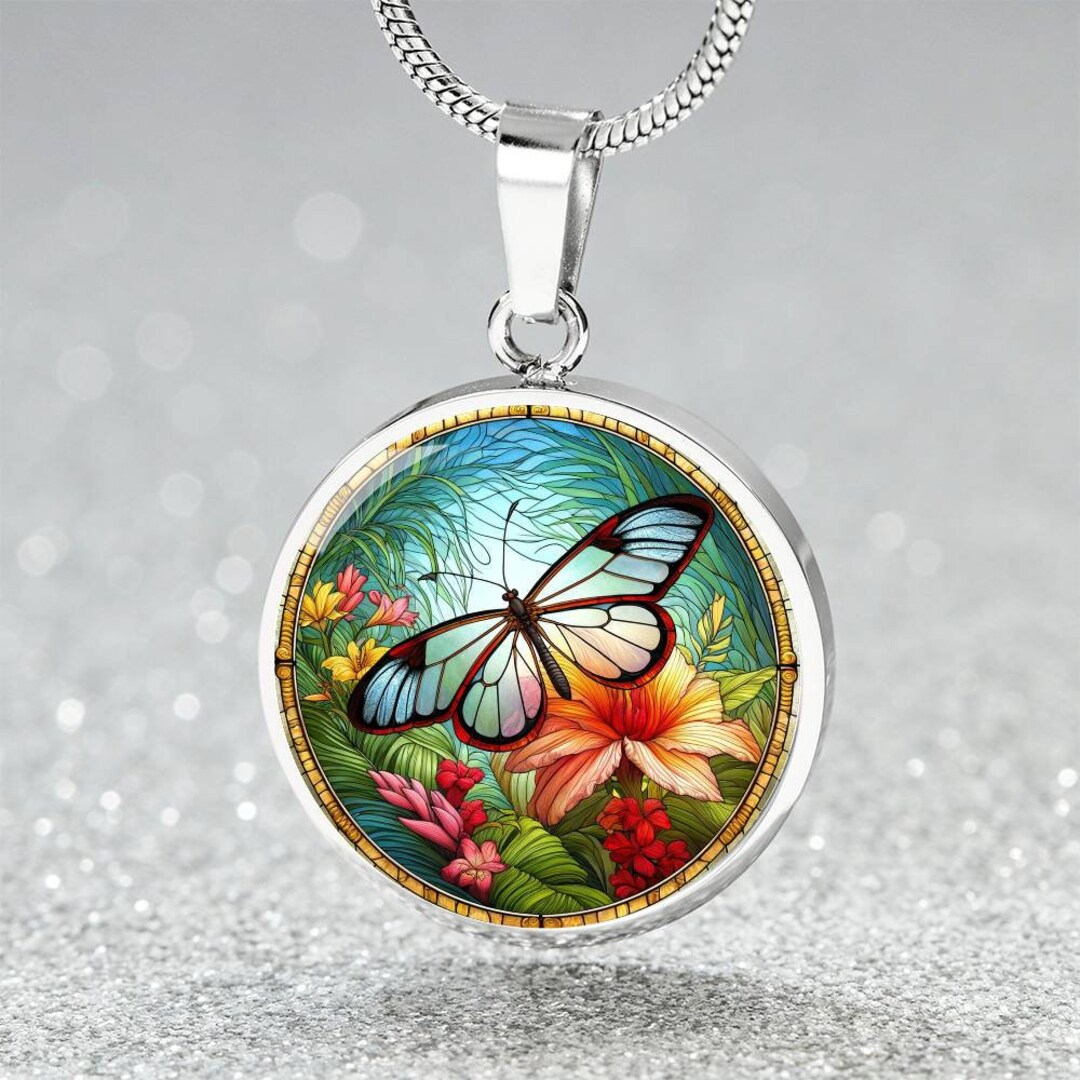 Translucent Glasswing Butterfly Medallion Vibrant Tropical Bloom ...