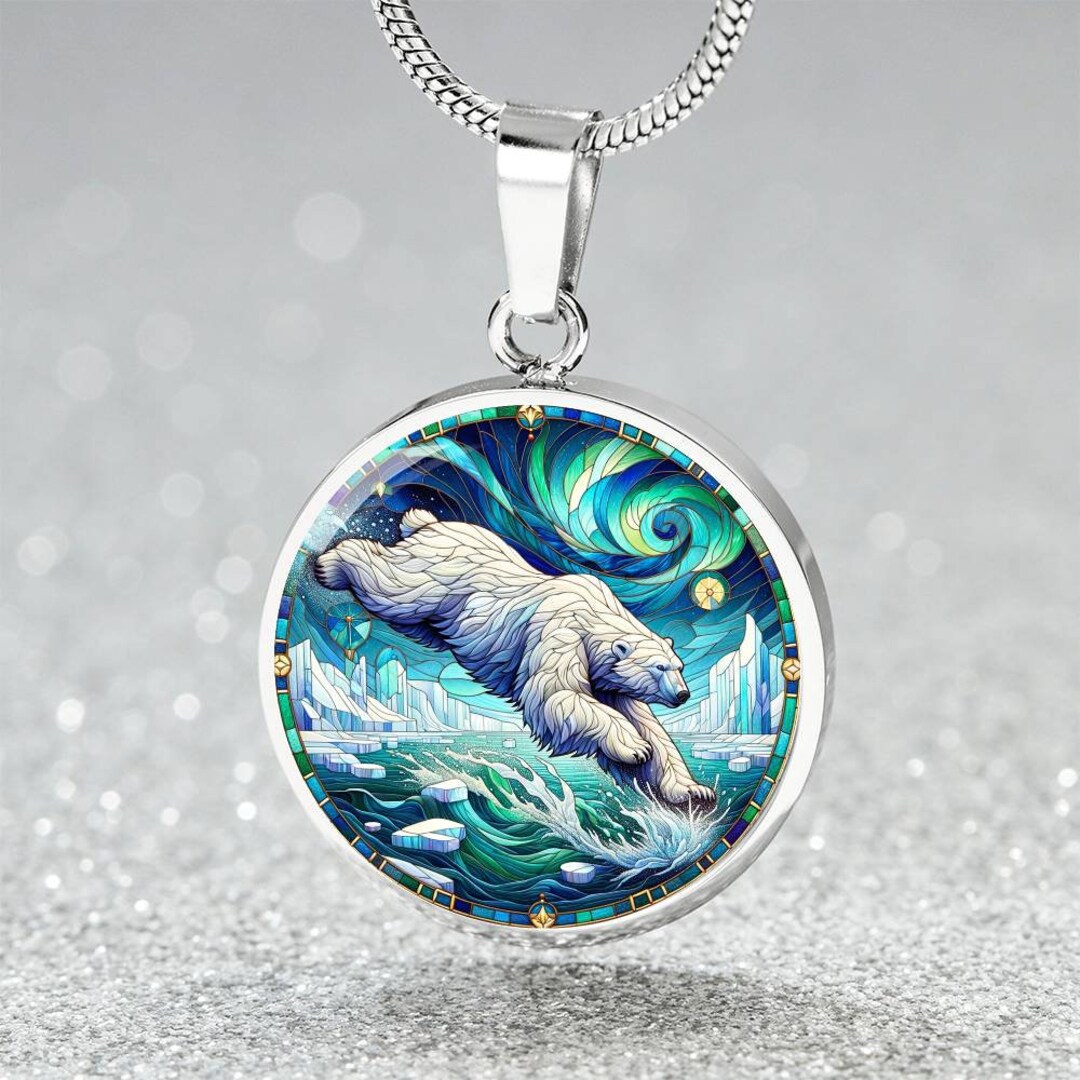 Arctic Wave Medallion Mystical Polar Bear Pendant Celestial Sea ...
