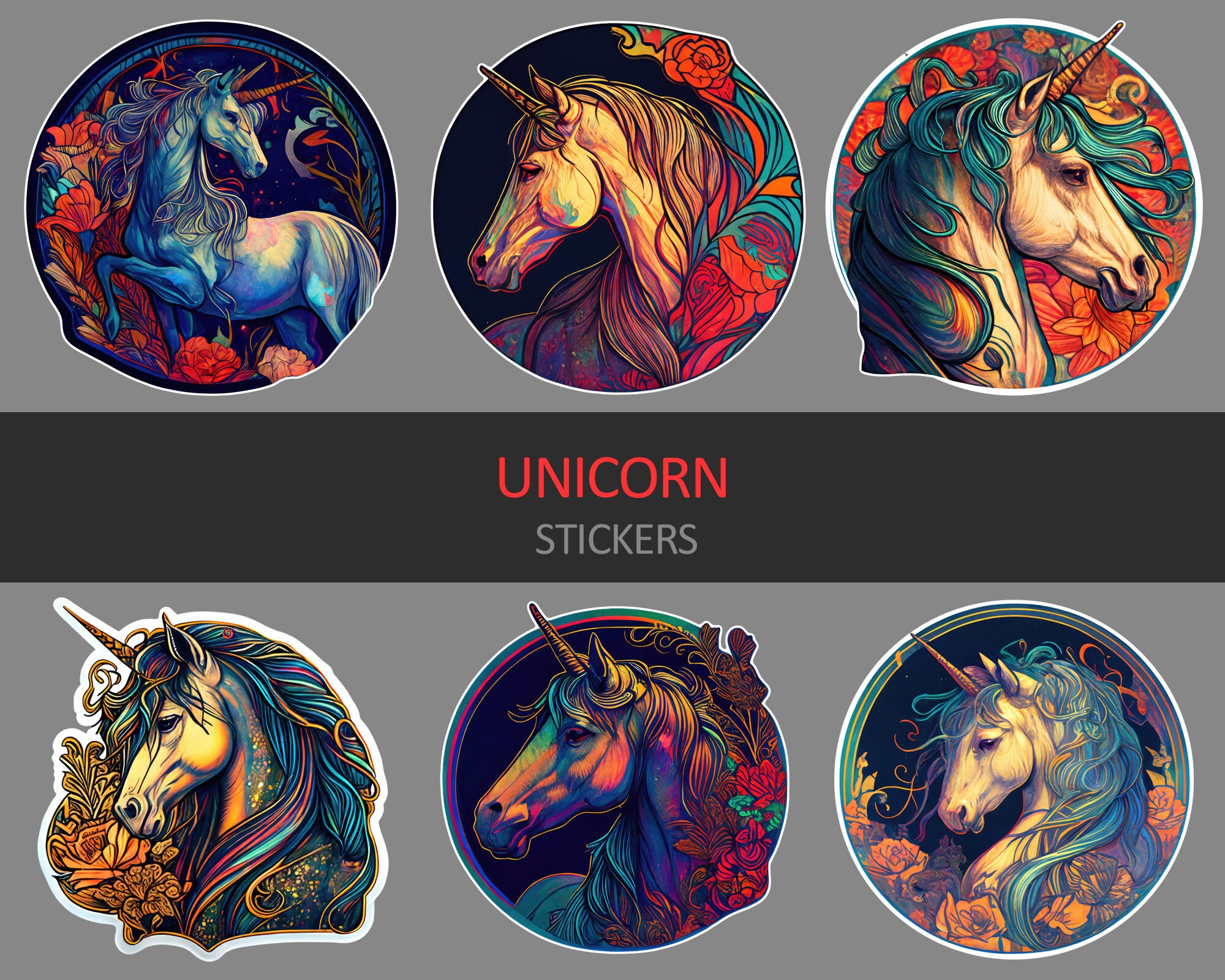 Unicorn (V3) - Stickers With Transparent Background (PNG , PDF) - Etsy