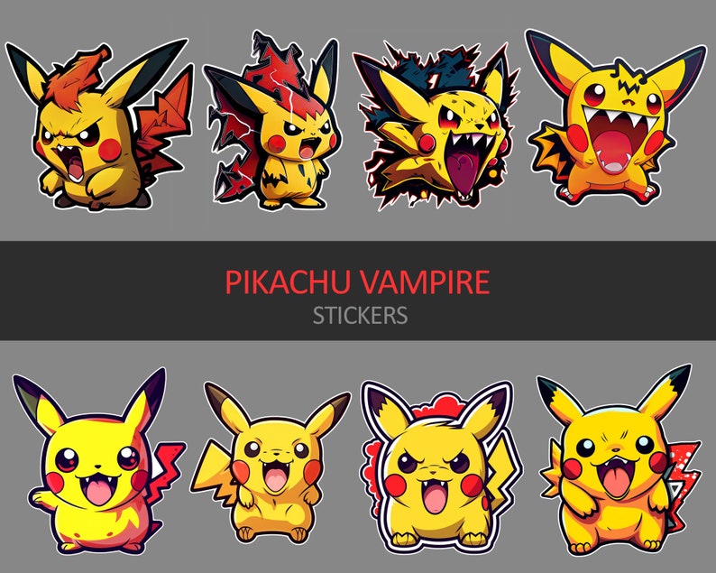 Pikachu Vampire Stickers With Transparent Background - Etsy