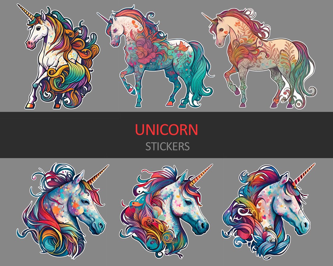 Unicorn (V1) - Stickers With Transparent Background (PNG , PDF) - Etsy