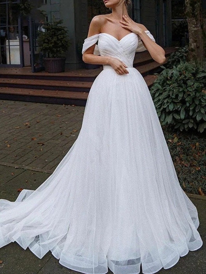 Off Shoulder Glitter Tulle Wedding Dresses Sweetheart Straps - Etsy